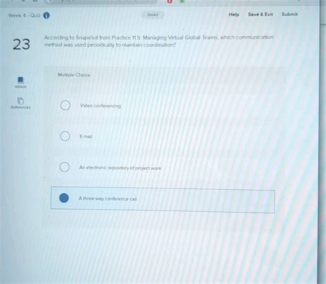 Week 4 Quiz 1 Saved Help Save Exit Submit 23 StudyX
