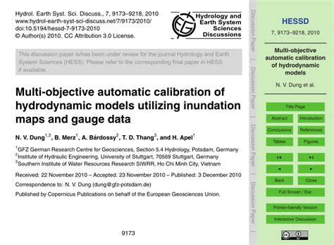 Pdf Multi Objective Automatic Calibration Of Hydrodynamic Models
