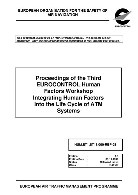 Proceedings Of The Third Eurocontrol Human Factors Workshop
