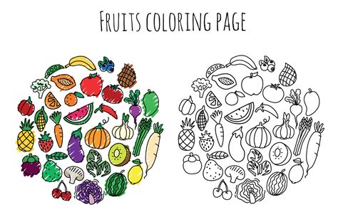 Fruits And Vegetables Coloring Pages 20249182 Vector Art At Vecteezy