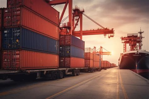 Premium Ai Image Container Loading In A Cargo Freight Ship With Industrial Crane Container