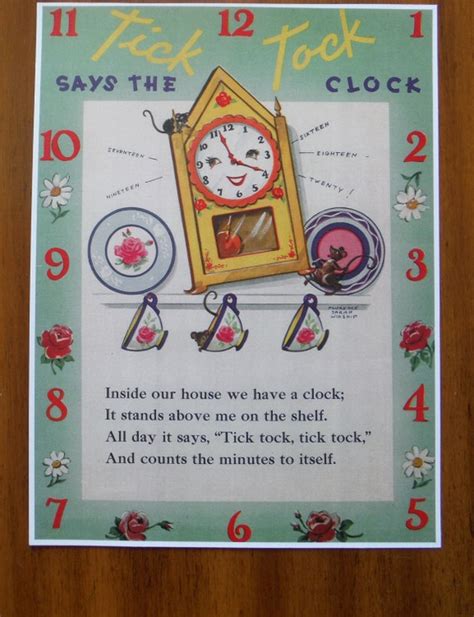 Vintage 1940s Tick Tock Clock Print Vintage