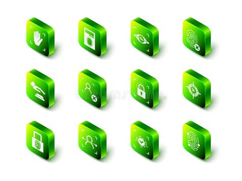 Set Fingerprint With Lock Eye Scan Rejection Fingerprint Voice Recognition And Face Icon