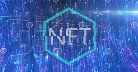 image of light trails over nft text with data processing on black