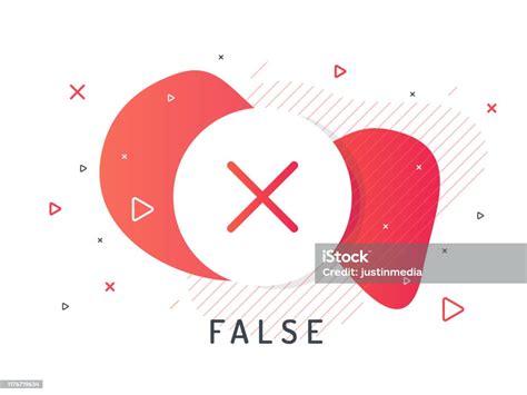잘못된 레이블입니다 크로스 아이콘입니다 유행 플랫 벡터 버블입니다 액체 배경에 빨간색 배너입니다 개념에 대한 스톡 벡터 아트 및
