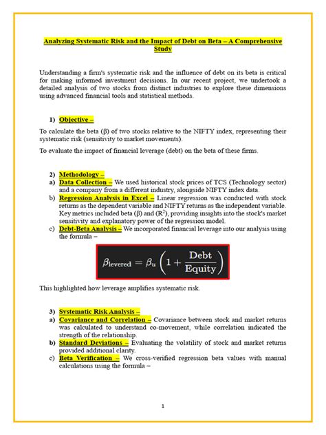 Analyzing Systematic Risk And The Impact Of Debt On Beta Pdf Beta Finance Linear Regression