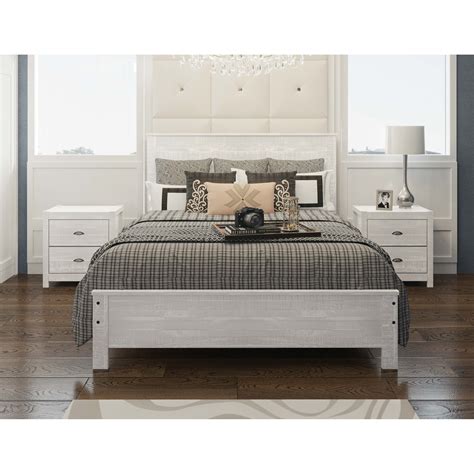 Albany Solid Wood White Bed Modern Rustic Wooden Queen Size Bed Frame