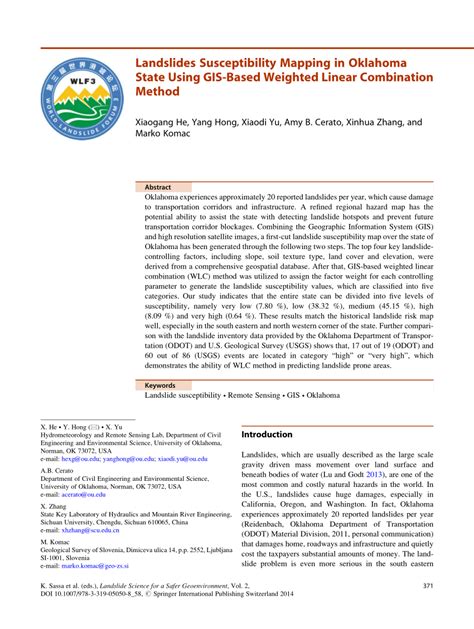 Pdf Landslides Susceptibility Mapping In Oklahoma State Using Gis