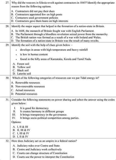 Cbse Class 10th Social Science Sample Question Paper Term I 2021 22