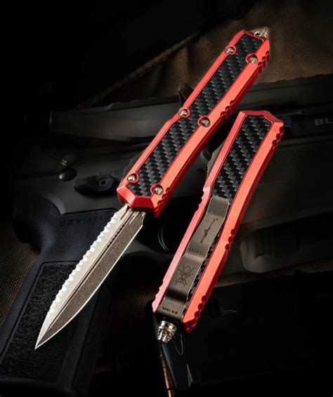 Microtech Makora 206 15rdcfis Red Carbon Fiber Inlay Bronze Full