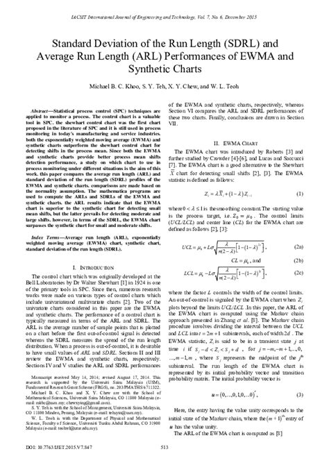 (PDF) Standard Deviation of the Run Length (SDRL) and Average Run Length (ARL) Performances of ...