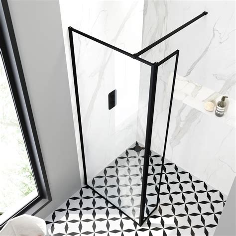 Munich Matt Black 8mm Wet Room Shower Glass And Return Panel