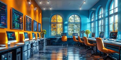 computer science classroom with coding resources and laptops premium