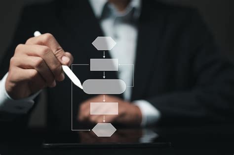 Premium Photo Businessman Use Pen Touch Flowchart Virtual Screen For Business Process And