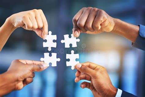 Hands Business And People With Puzzle In Office Of Problem Solving