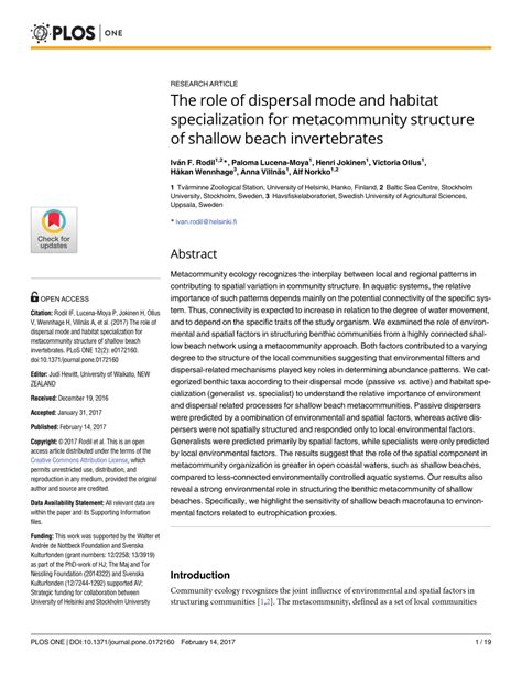 Pdf The Role Of Dispersal Mode And Habitat Specialization For Metacommunity Structure Of