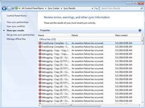 how to resolve an offline folder assertion error received after an