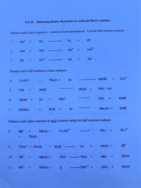 Solved Ws Balancing Redox Reactions In Acid And Basic Chegg Com