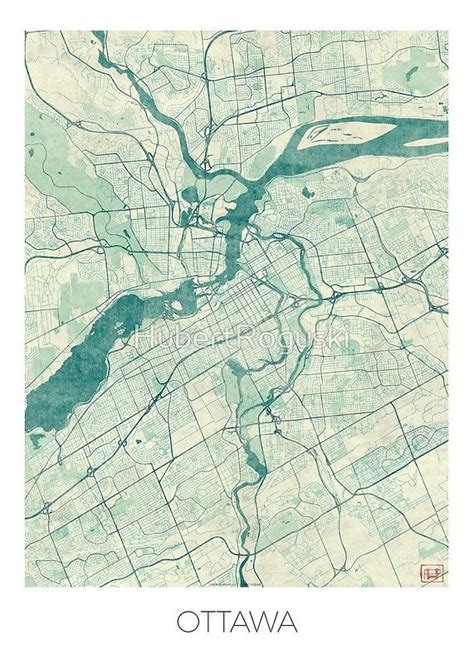 Blue Vintage Watercolor High Quality Map Of A Great City Ottawa