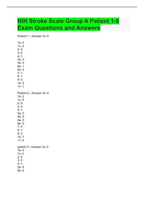 Nih Stroke Scale Group A Patient 1 6 Exam Questions And Answers Nih