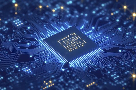 Futuristic Technology Concept A Glowing Chip With Brain Texture Design On Circuit Board