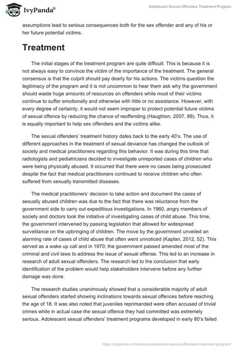 Adolescent Sexual Offenders Treatment Program 2475 Words Research