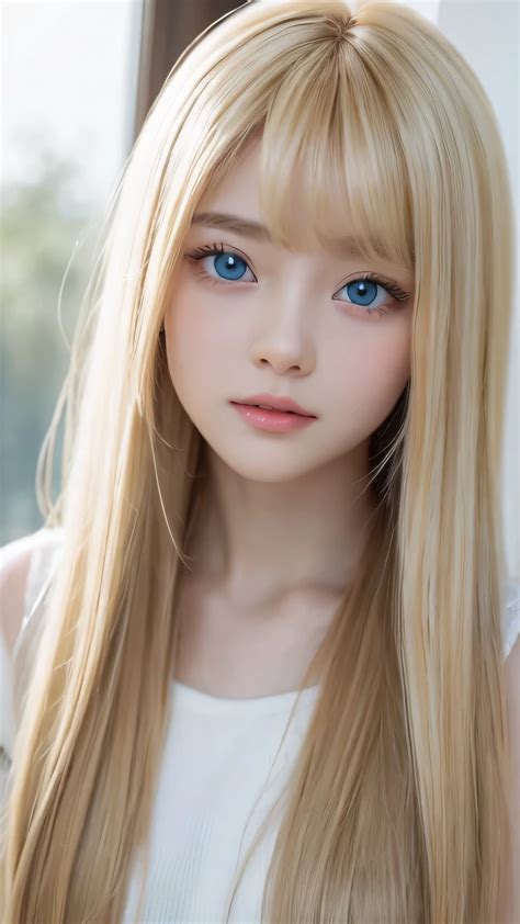 긴 금발 머리와 파란 눈을 가진 인형 클로즈업 Seaart Ai