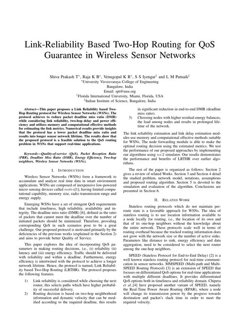 Pdf Link Reliability Based Two Hop Routing For Qos Guarantee In Wireless Sensor Networks