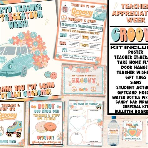 Groovy Teachers Appreciation Week Kit Teacher Appreciation Etsy