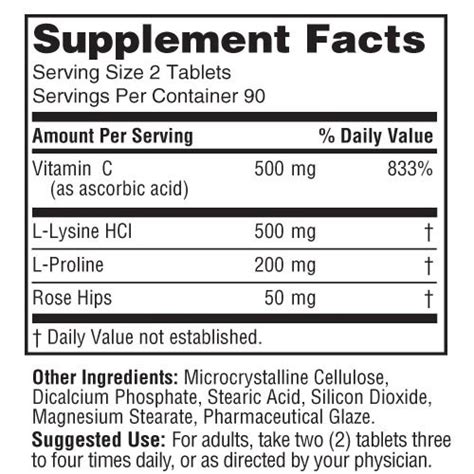 Heart Plus Vitamin C L Lysine And L Proline 180 Tablets Buy Online