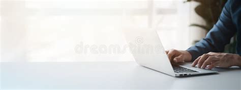 Person Typing On Laptop Keyboard Businessman Working On Laptop He Is