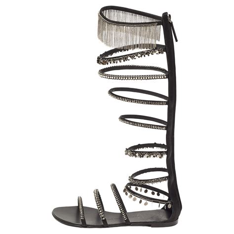 Giuseppe Zanotti Black Satin Embellished Gladiator Sandals Size 38every