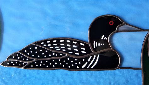 Loon On The Lake Large Stained Glass Panel Aquatic Bird Etsy