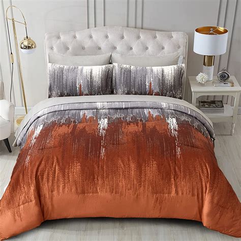 Comforter Set Queen Thanksgiving Burnt Orange 7 Pieces Bed In A Bag