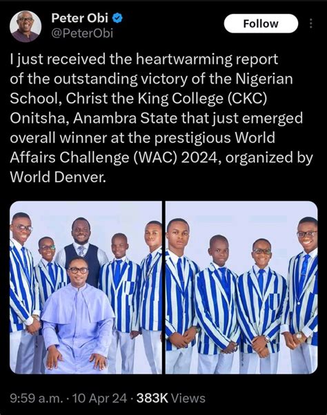 Ckc Onitsha Emerged Victorious At The World Affairs Challenge Wac