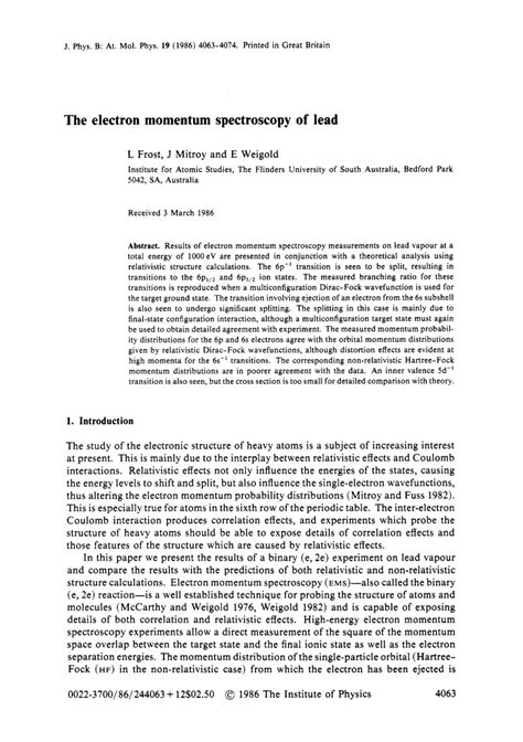 Pdf The Electron Momentum Spectroscopy Of Lead