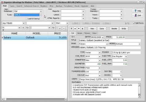 Free Car Organizer Database Template For Organizer Advantage Database Manager For Windows