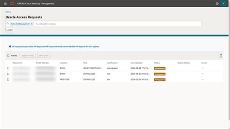 Oracle Access Requests Screen Overview