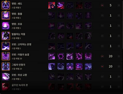 나이트워커 그림자인형사 스킬 트리 100레벨