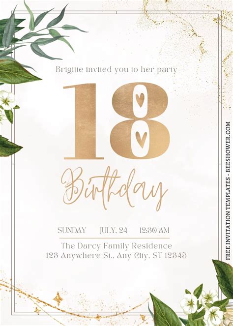 10 Sparkling Gold Marble Floral Canva Birthday Invitation Templates
