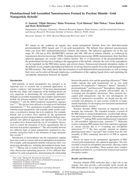 Pdf Photofunctional Self Assembled Nanostructures Formed By Perylene