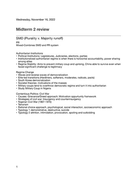 Midterm 2 Review Pols1160 Comp Poli Seulah Choi Wednesday November