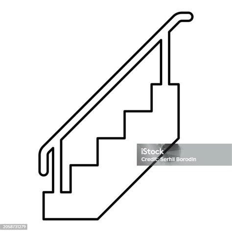난간이 있는 계단 난간 사다리 울타리 계단 윤곽선 선 아이콘 검은 색 벡터 일러스트 레이 션 이미지 얇은 평면 스타일 0명에 대한 스톡 벡터 아트 및 기타 이미지 Istock
