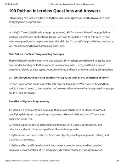 Python Interview Questions And Answers Pdf Class Computer Programming Parameter