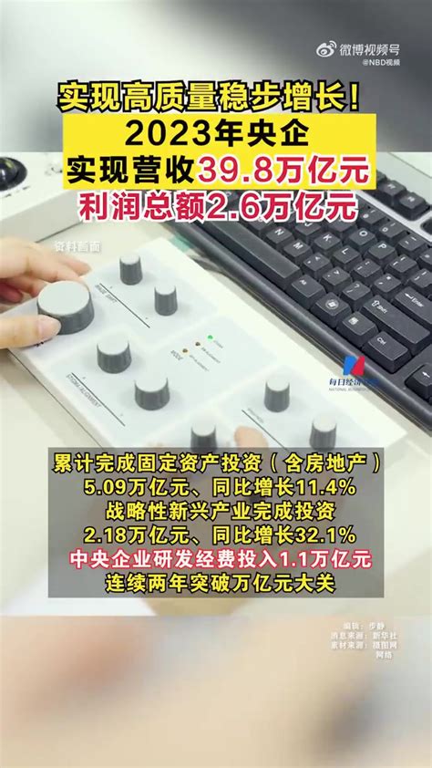 「2023年央企实现营收398万亿元」2023年央企利润总额26万亿元 国务院国资委1月24日发布年度中央企业运行“成绩单”：2023年