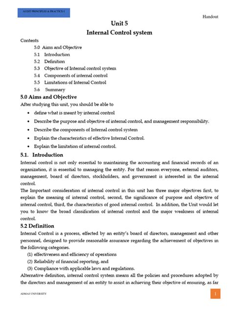 Ch 4 Internal Control Pdf Internal Control Audit
