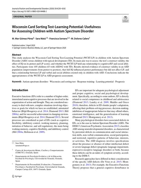 Wisconsin Card Sorting Test Learning Potential Pdf Autism Spectrum