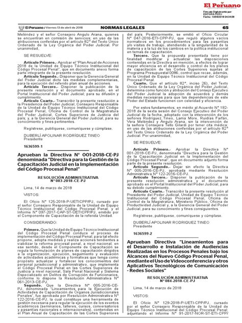 ResoluciÓn Administrativa Nº 084 2018 Ce Pj Derecho Procesal