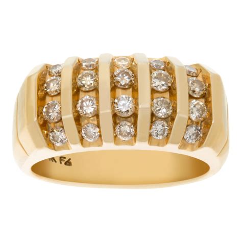 Quad Row Diamond Ring With Channel Set Rubies In Yellow Gold For Sale At StDibs