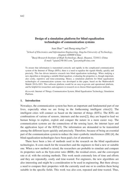 Pdf Design Of A Simulation Platform For Blind Equalization Technologies Of Communication Systems